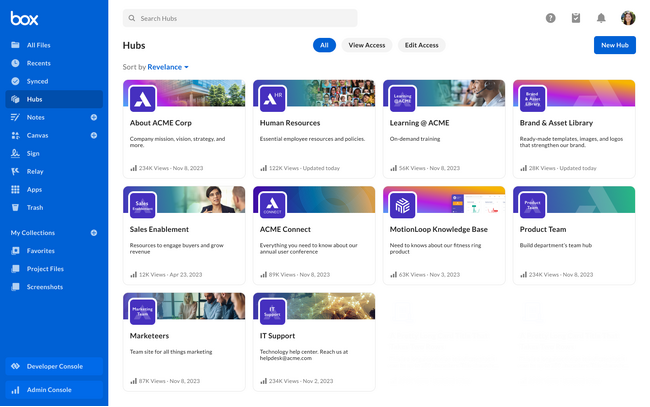 Box、Box AIと連携し企業内のコンテンツを整理・公開する新機能「Box Hubs」を発表 - クラウド Watch