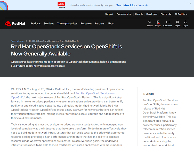Red Hat、OpenStack Platformの次期メジャーリリース「Red Hat OpenStack Services on OpenShift」を一般提供開始 - クラウド Watch